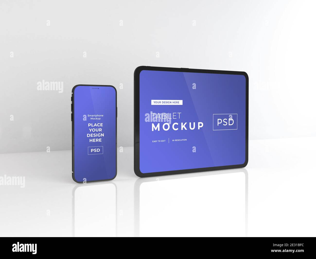 Realistic Smartphone and Tablet Mockup Template Stock Photo - Alamy