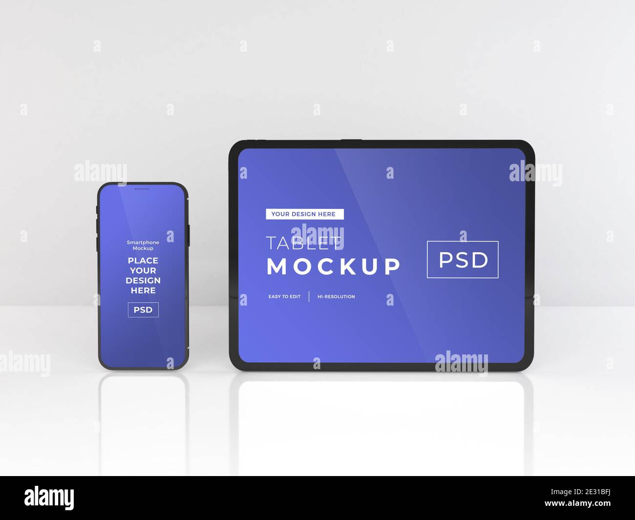 Realistic Smartphone and Tablet Mockup Template Stock Photo - Alamy