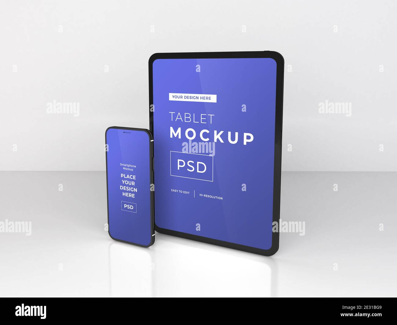 Realistic Smartphone and Tablet Mockup Template Stock Photo - Alamy