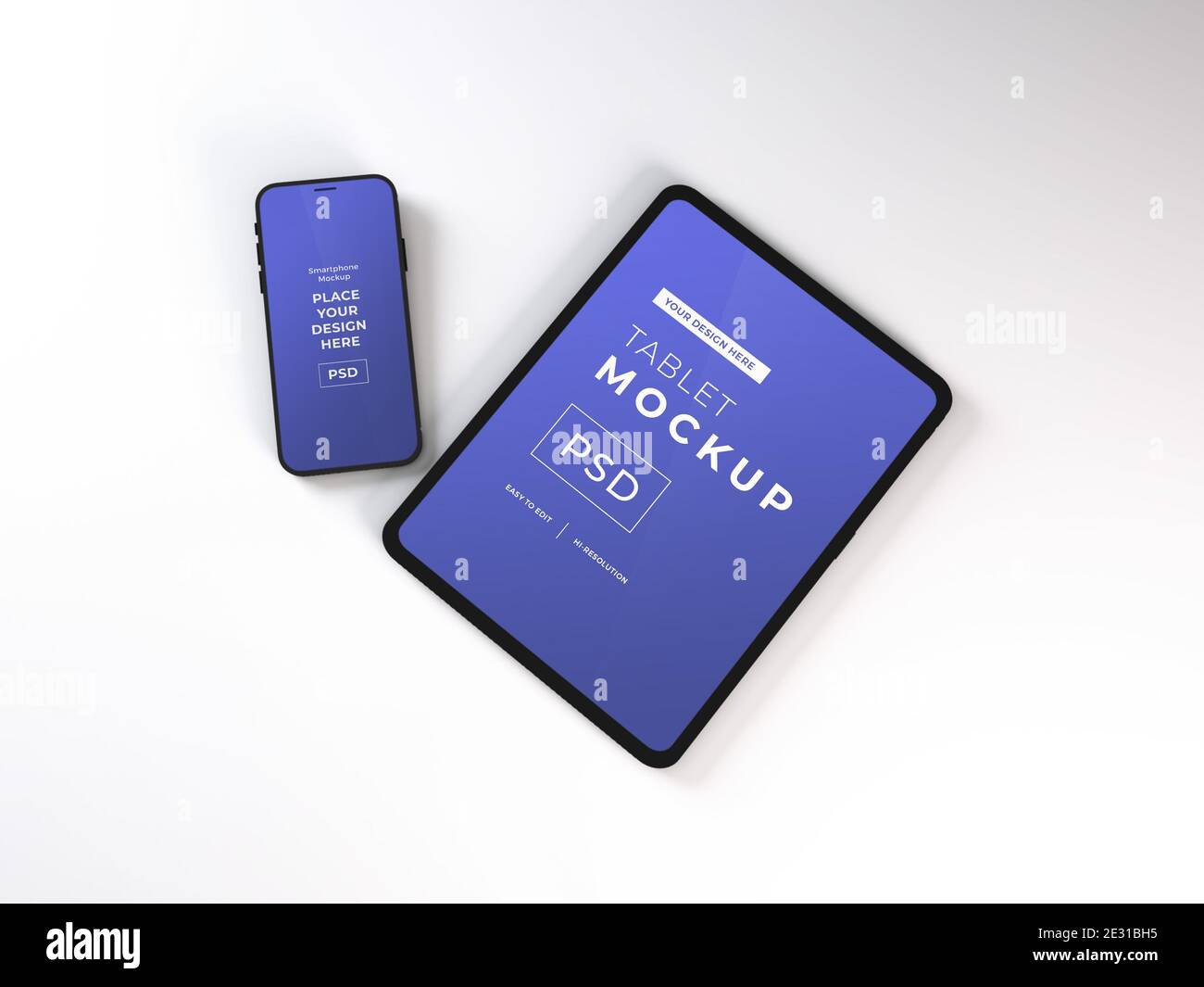 Realistic Smartphone and Tablet Mockup Template Stock Photo - Alamy