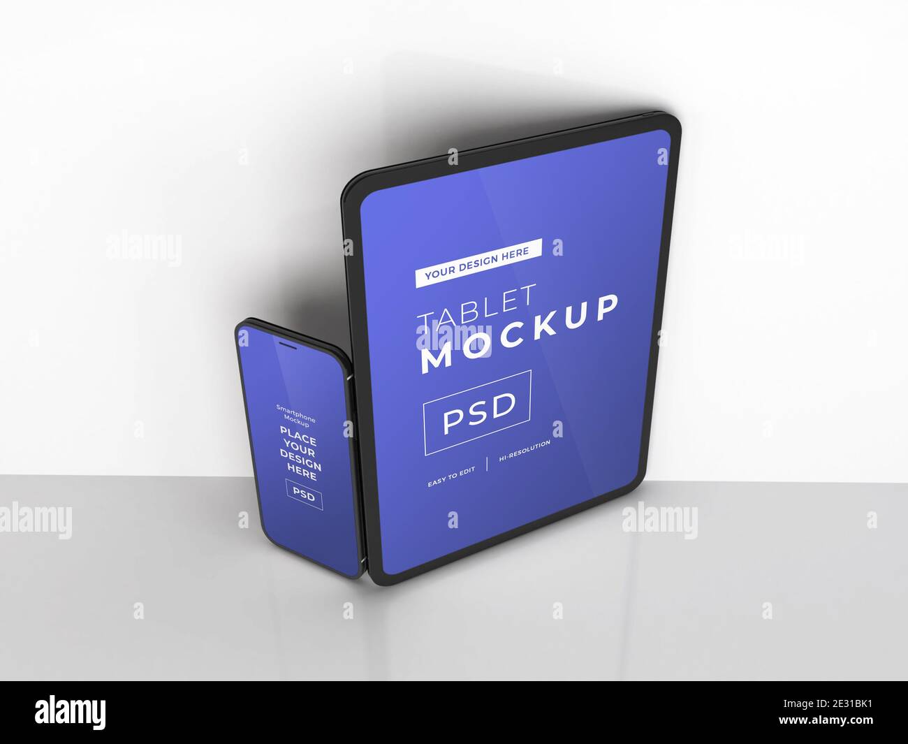 Realistic Smartphone and Tablet Mockup Template Stock Photo - Alamy
