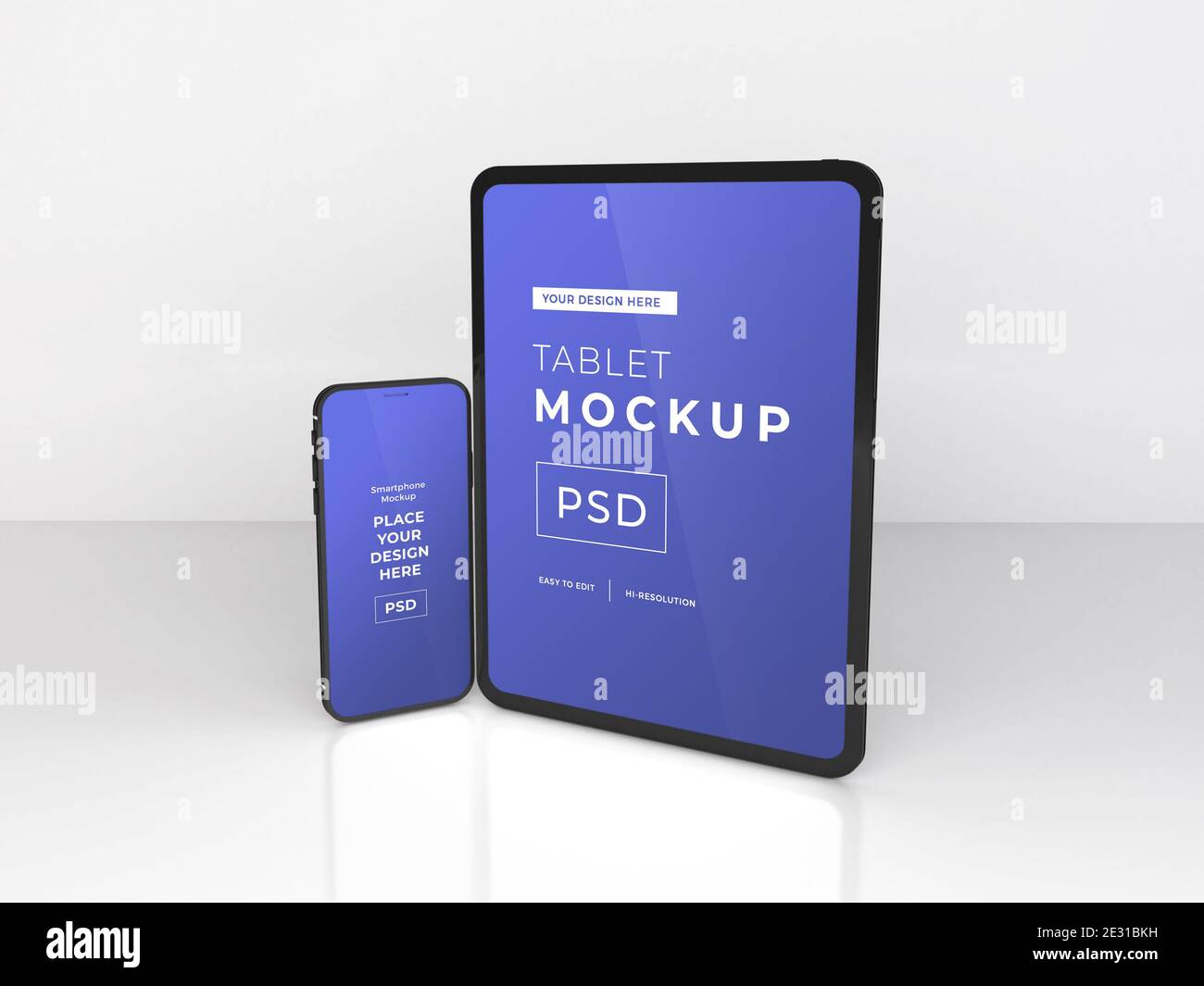 Realistic Smartphone and Tablet Mockup Template Stock Photo - Alamy