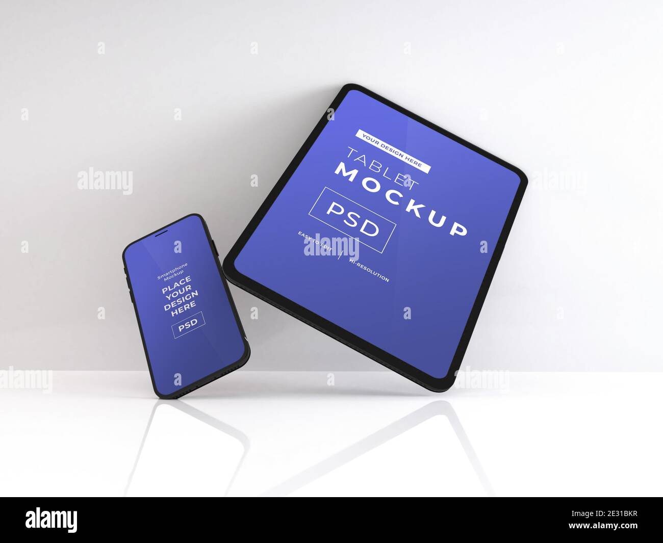 Realistic Smartphone and Tablet Mockup Template Stock Photo - Alamy