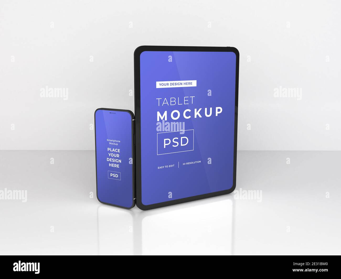 Realistic Smartphone and Tablet Mockup Template Stock Photo - Alamy