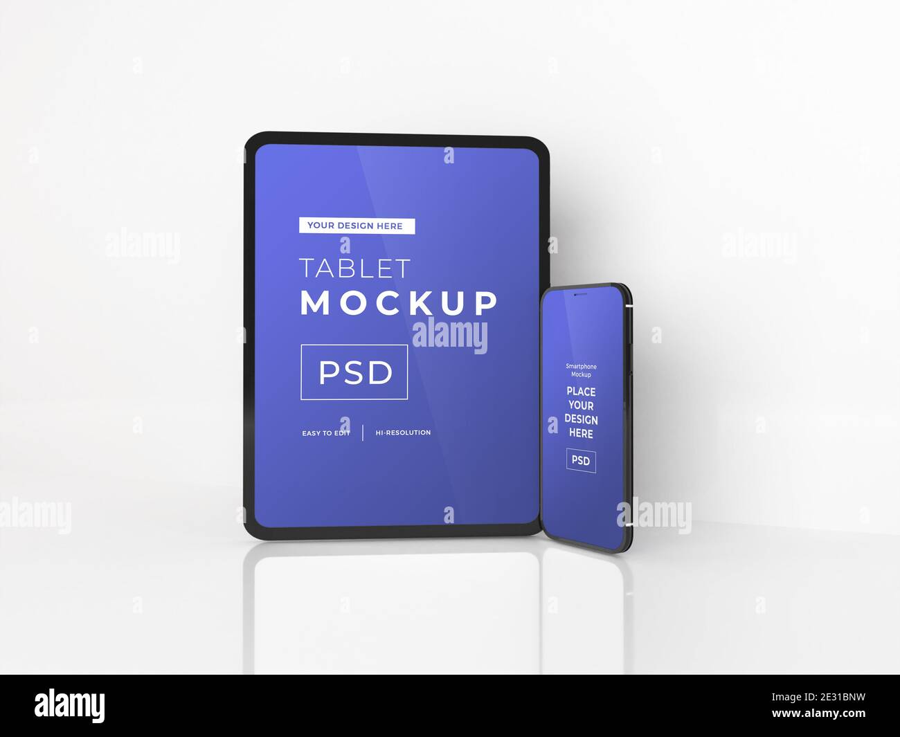 Realistic Smartphone and Tablet Mockup Template Stock Photo - Alamy