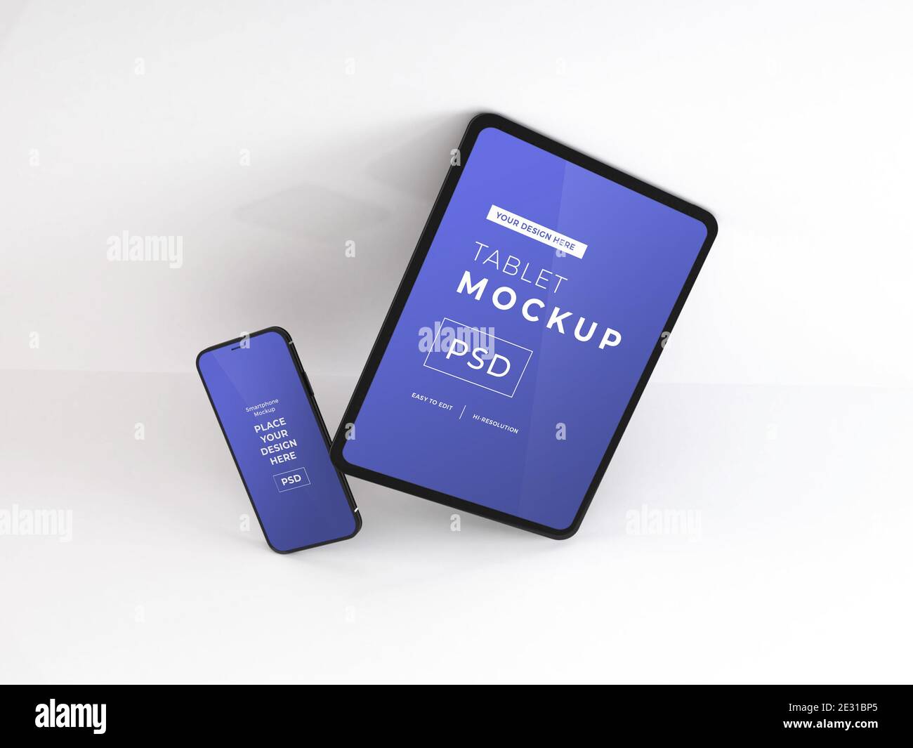 Realistic Smartphone and Tablet Mockup Template Stock Photo - Alamy