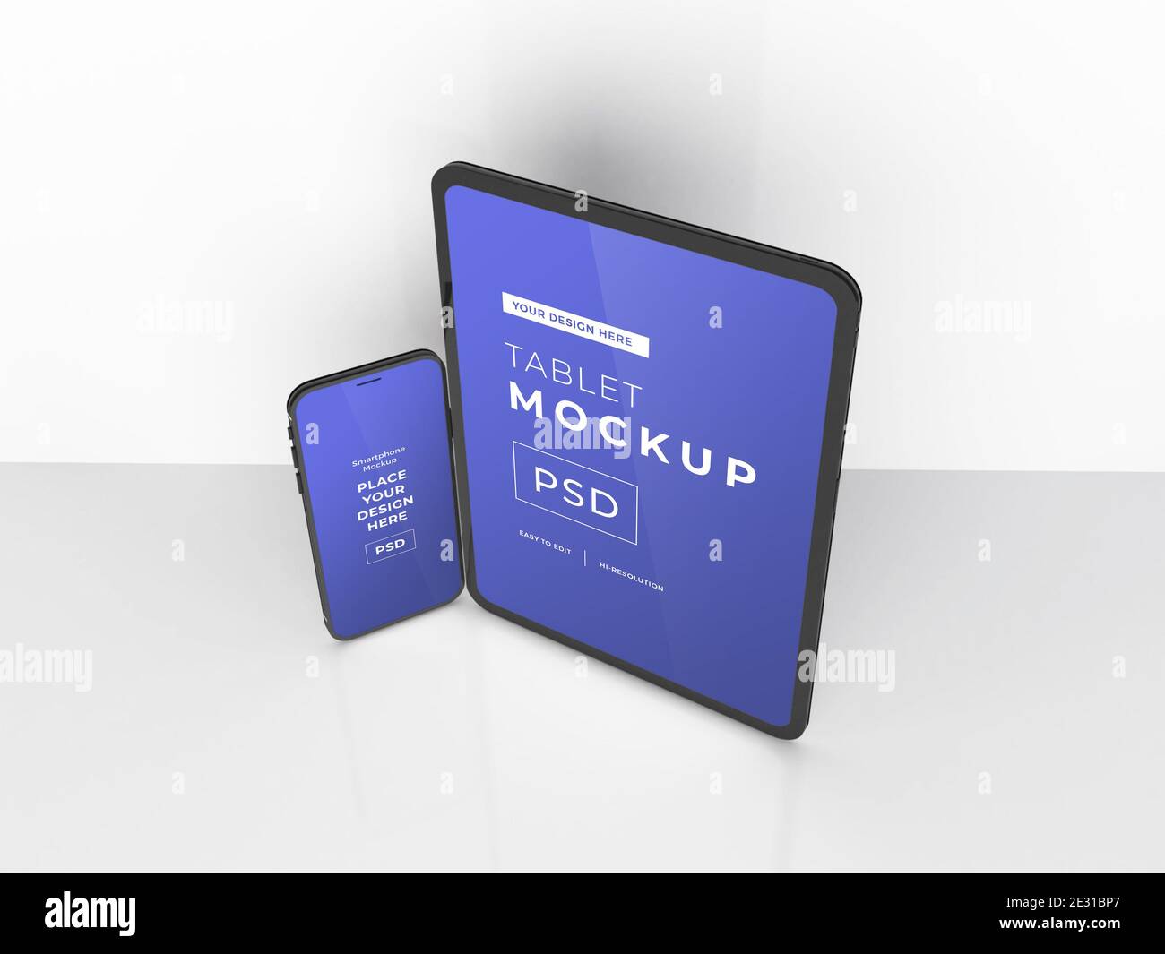 Realistic Smartphone and Tablet Mockup Template Stock Photo - Alamy