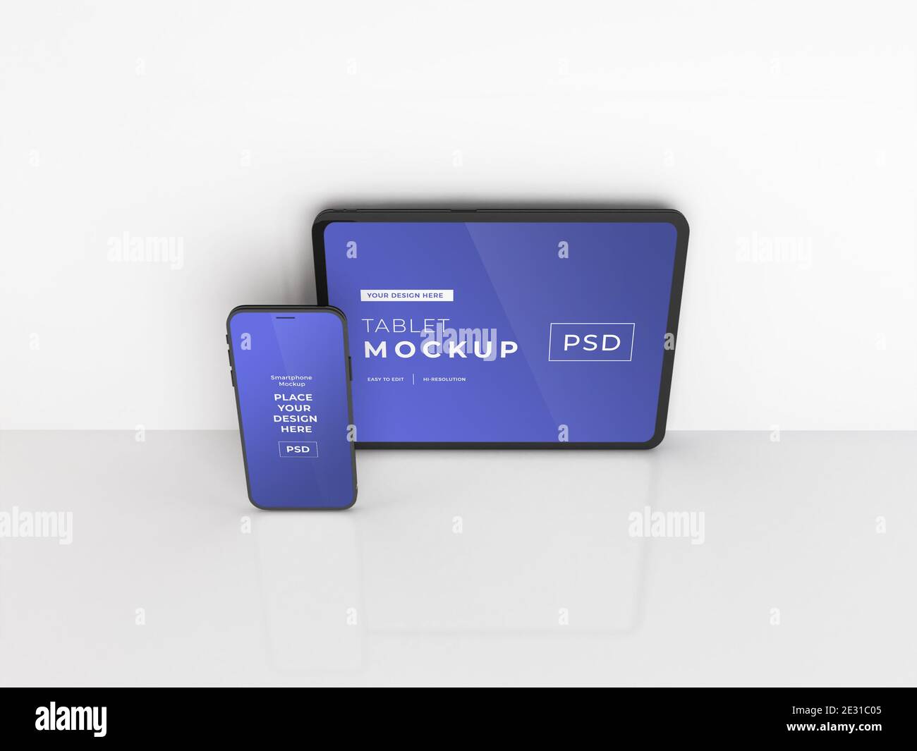 Realistic Smartphone and Tablet Mockup Template Stock Photo - Alamy