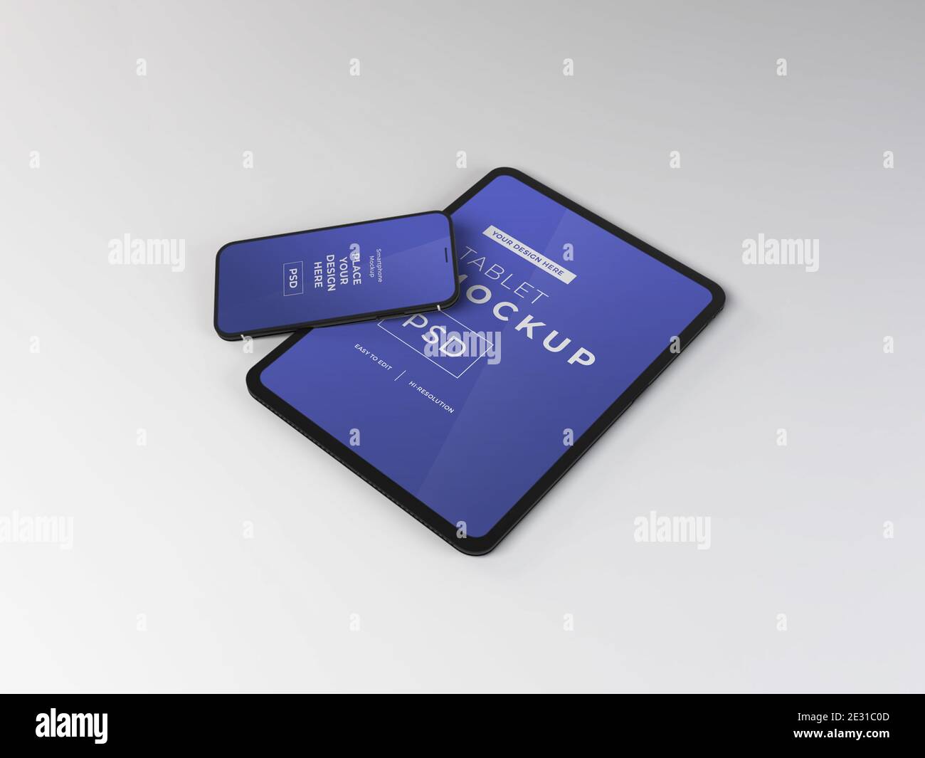 Realistic Smartphone and Tablet Mockup Template Stock Photo - Alamy