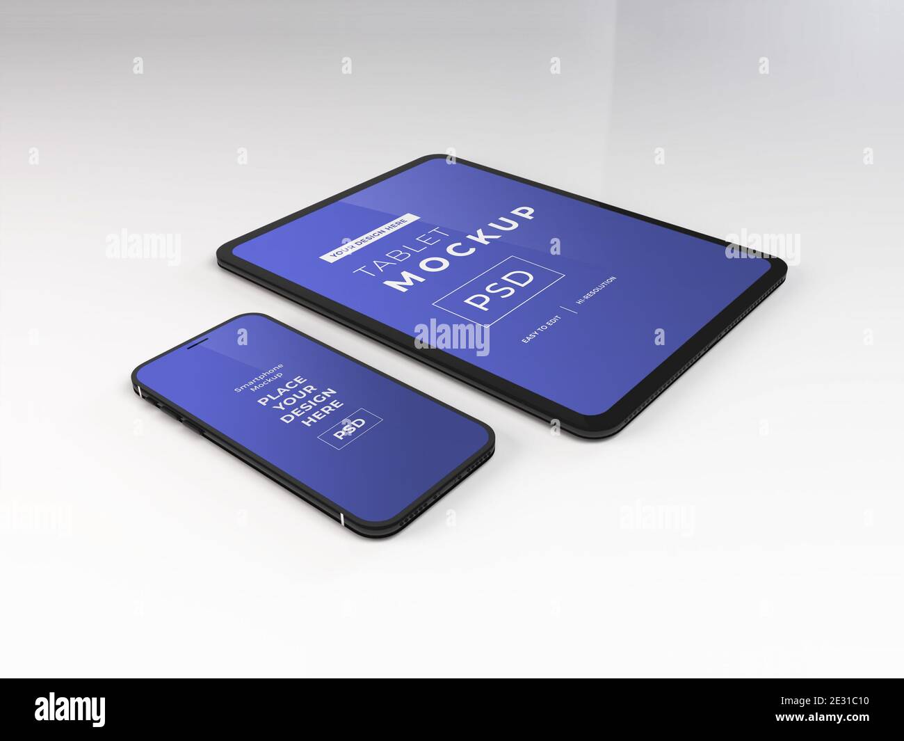 Realistic Smartphone and Tablet Mockup Template Stock Photo - Alamy
