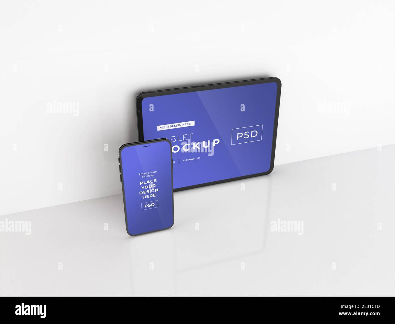 Realistic Smartphone and Tablet Mockup Template Stock Photo - Alamy