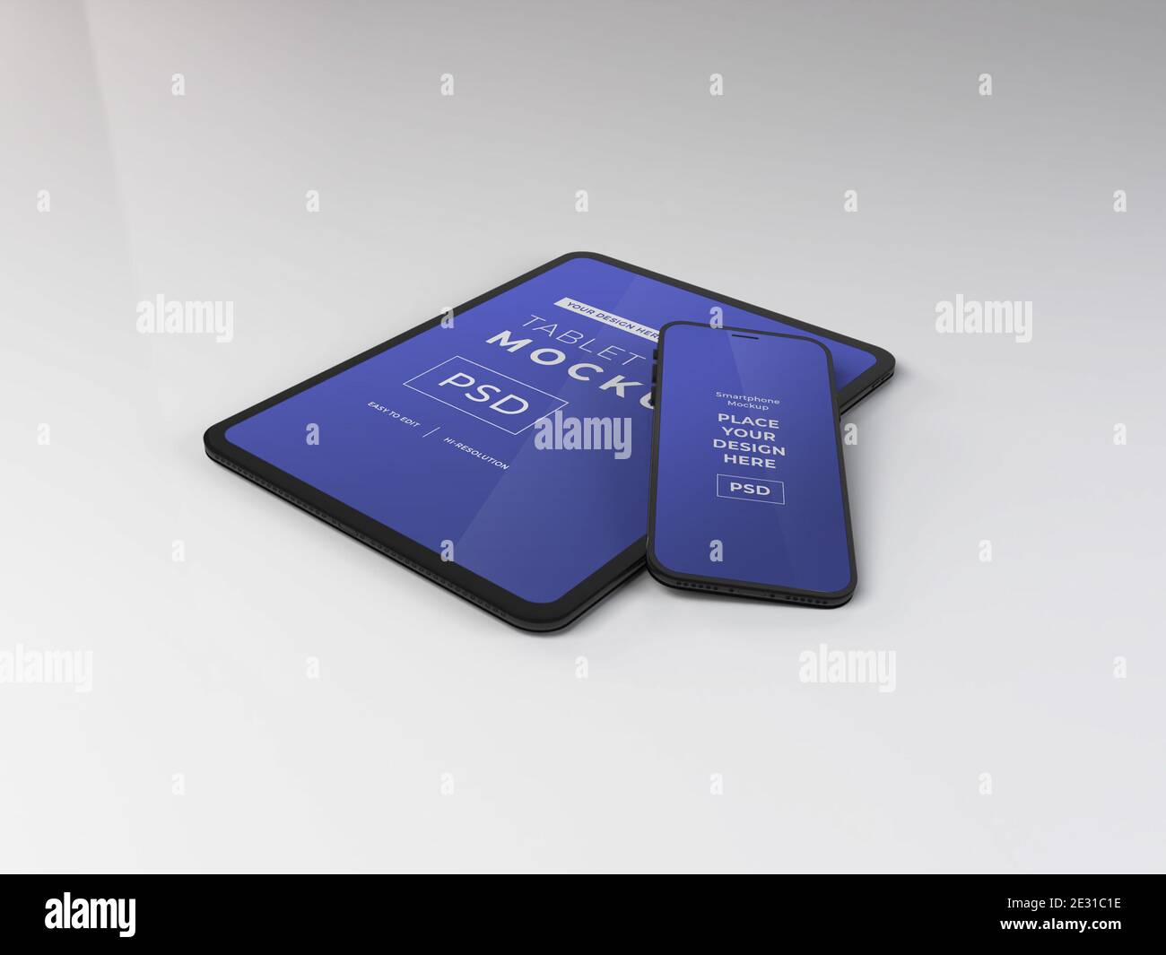 Realistic Smartphone and Tablet Mockup Template Stock Photo - Alamy
