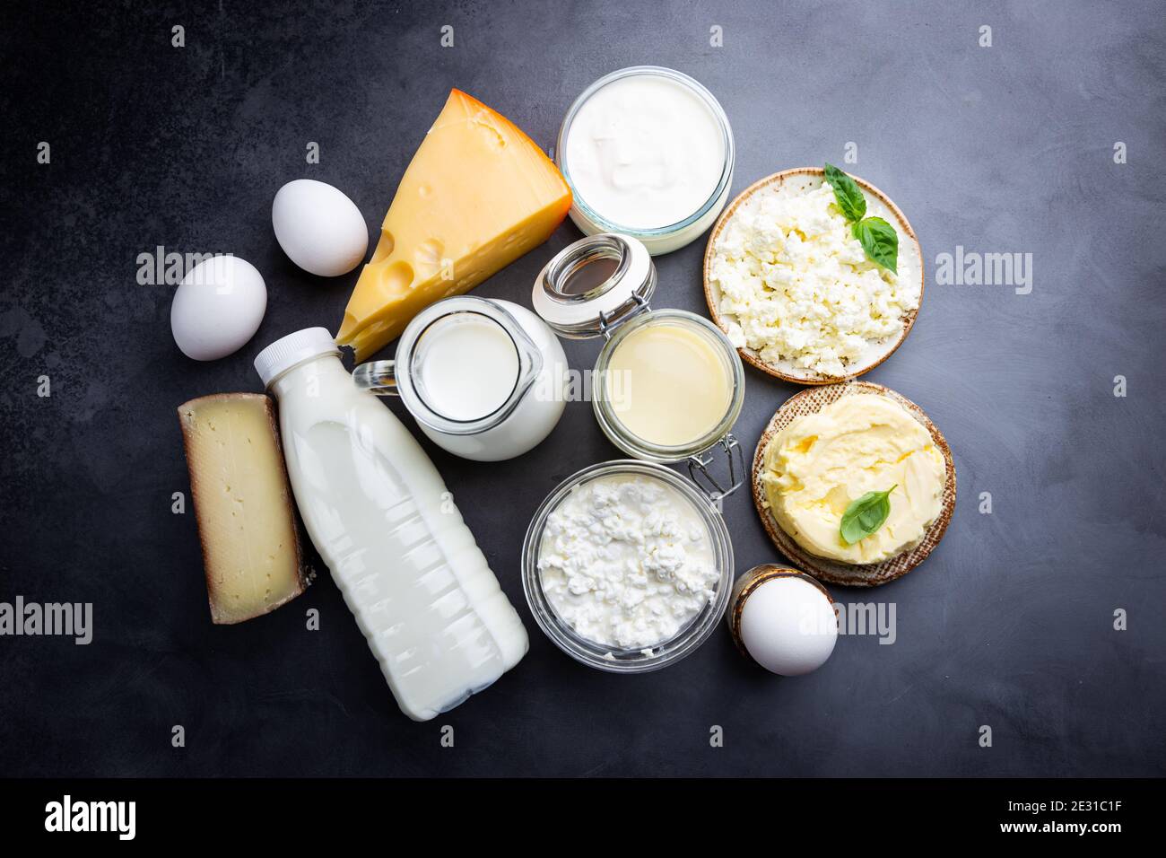 Fresh dairy products, milk, cottage cheese, eggs, yogurt, sour cream ...