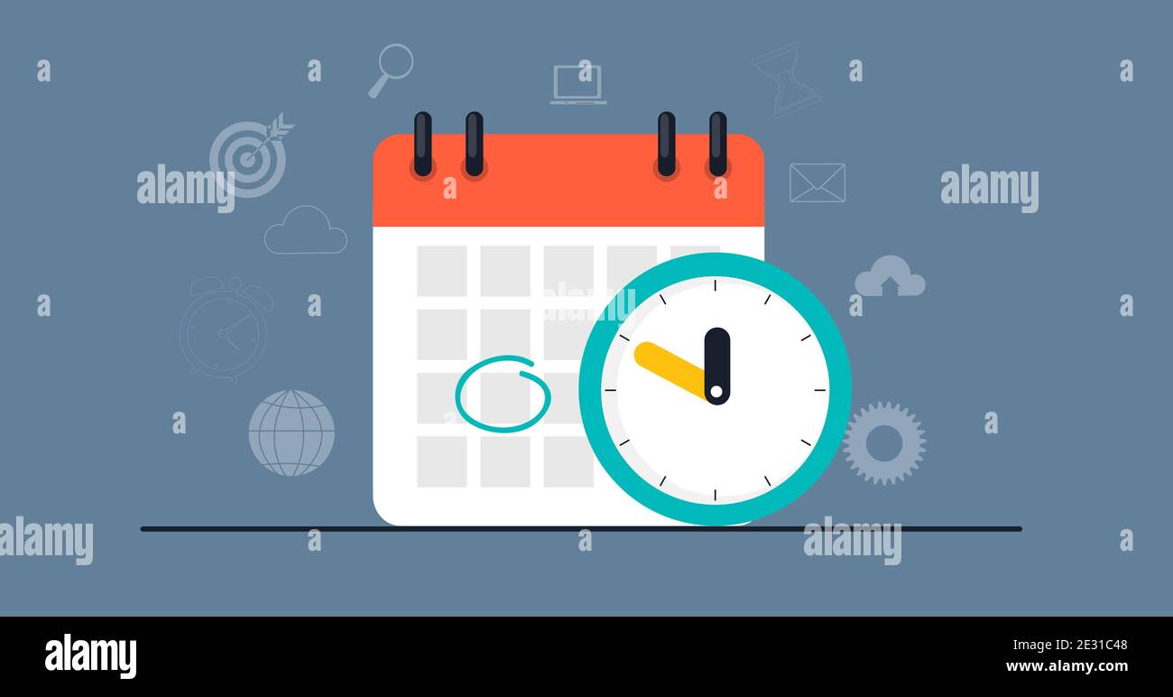 Time management concept with calendar date and clock icon. Illustration ...