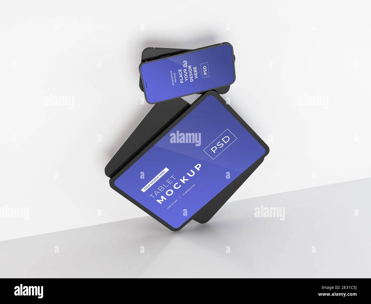 Realistic Smartphone and Tablet Mockup Template Stock Photo - Alamy