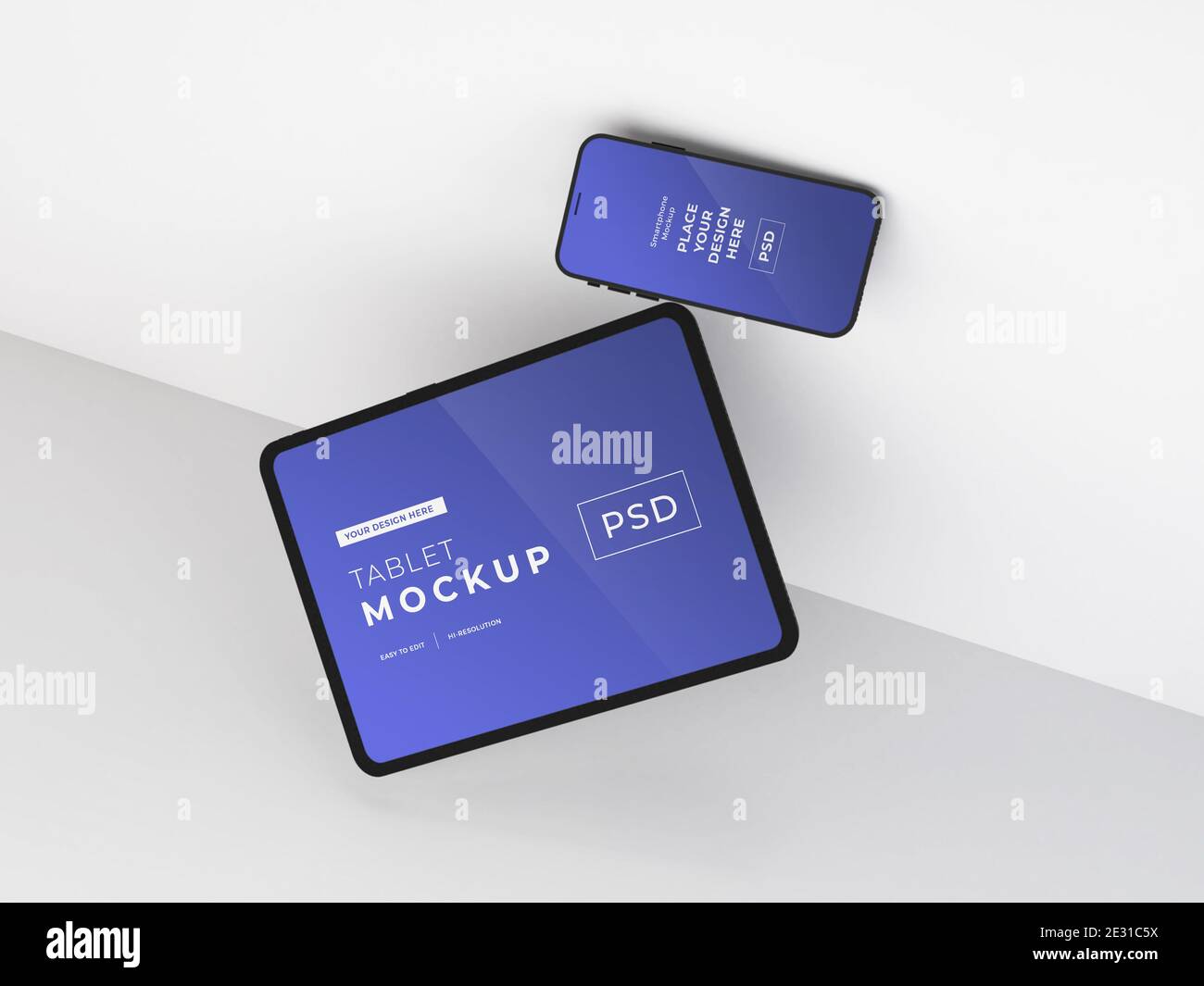 Realistic Smartphone and Tablet Mockup Template Stock Photo - Alamy