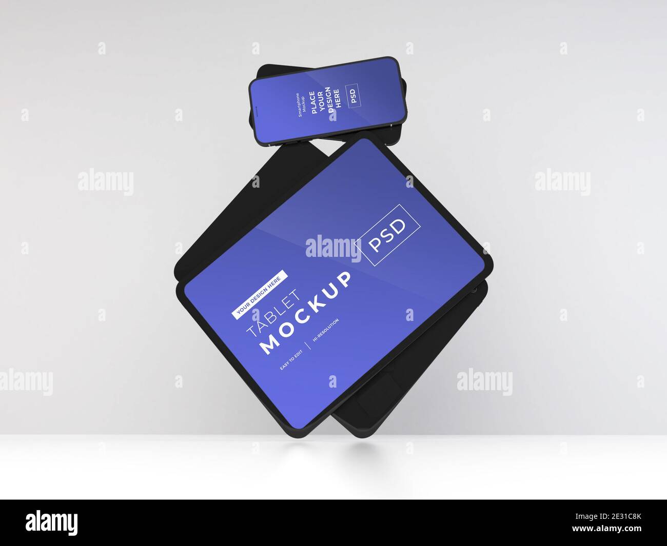 Realistic Smartphone and Tablet Mockup Template Stock Photo - Alamy