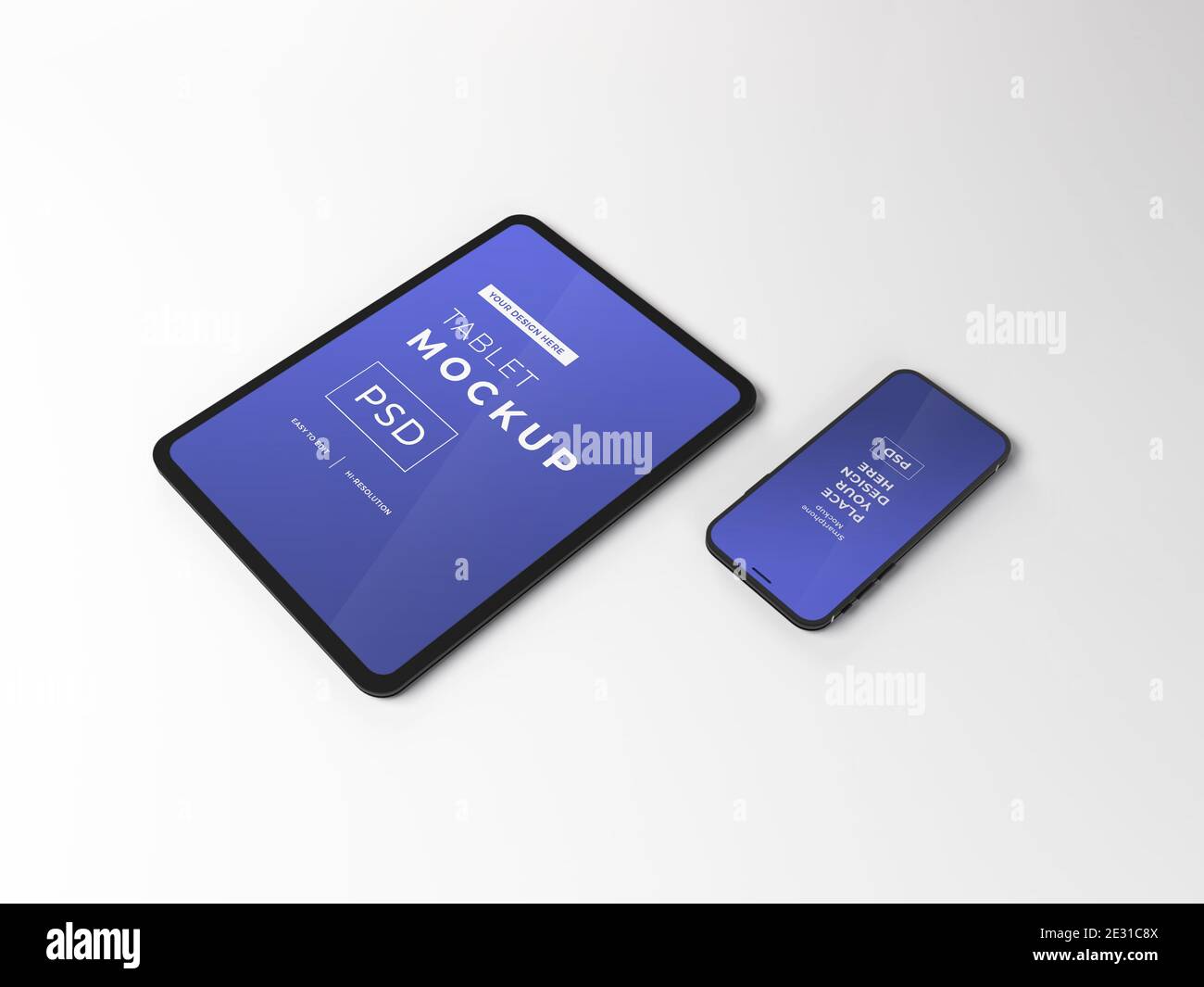 Realistic Smartphone and Tablet Mockup Template Stock Photo - Alamy