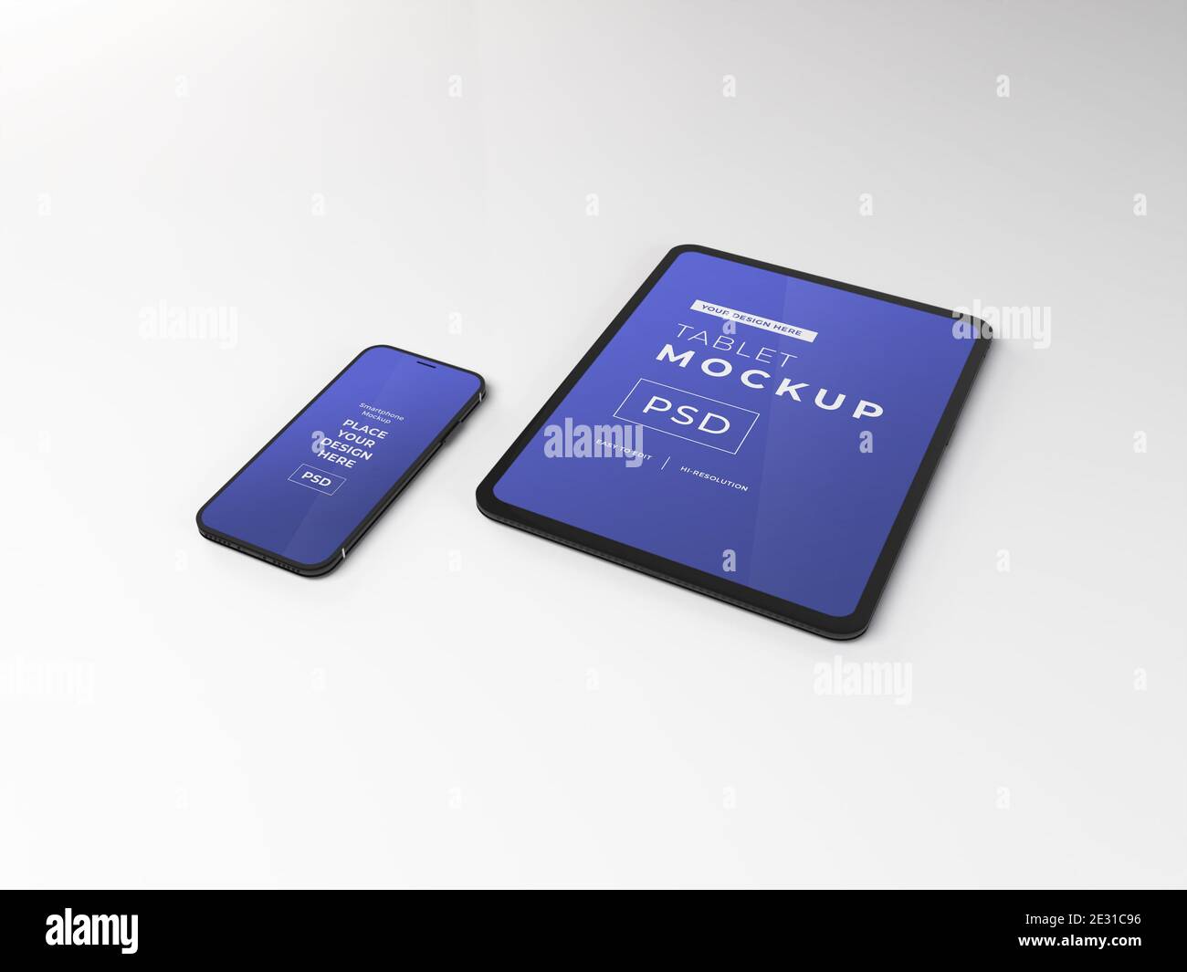 Realistic Smartphone and Tablet Mockup Template Stock Photo - Alamy