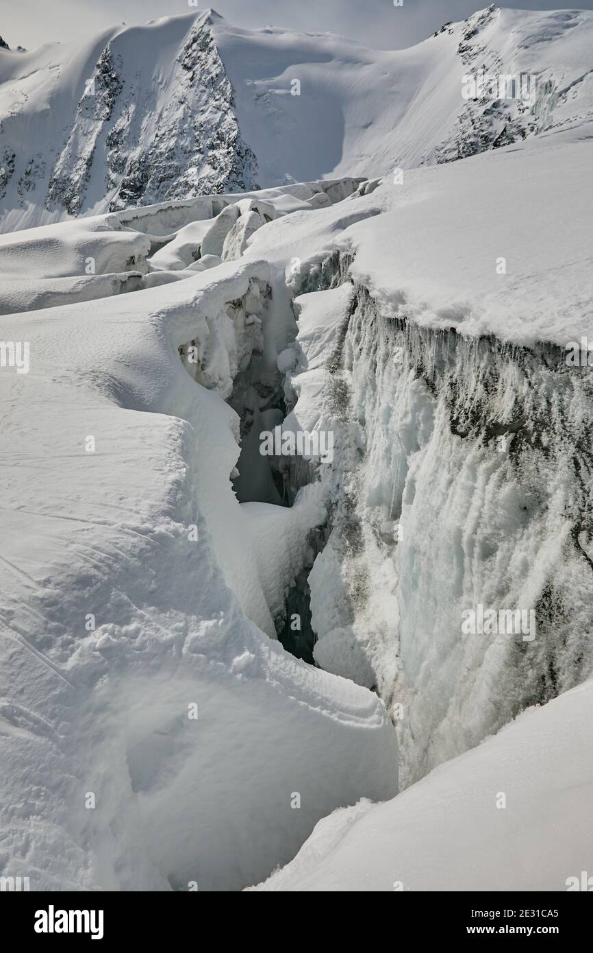 Crevasses split a glacier, in high mountains Stock Photo - Alamy