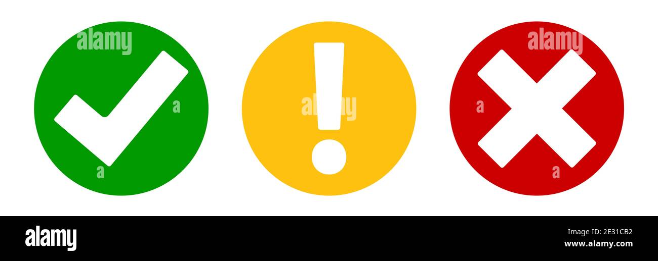 Collection Set of check mark, exclamation point, X mark icons buttons ...