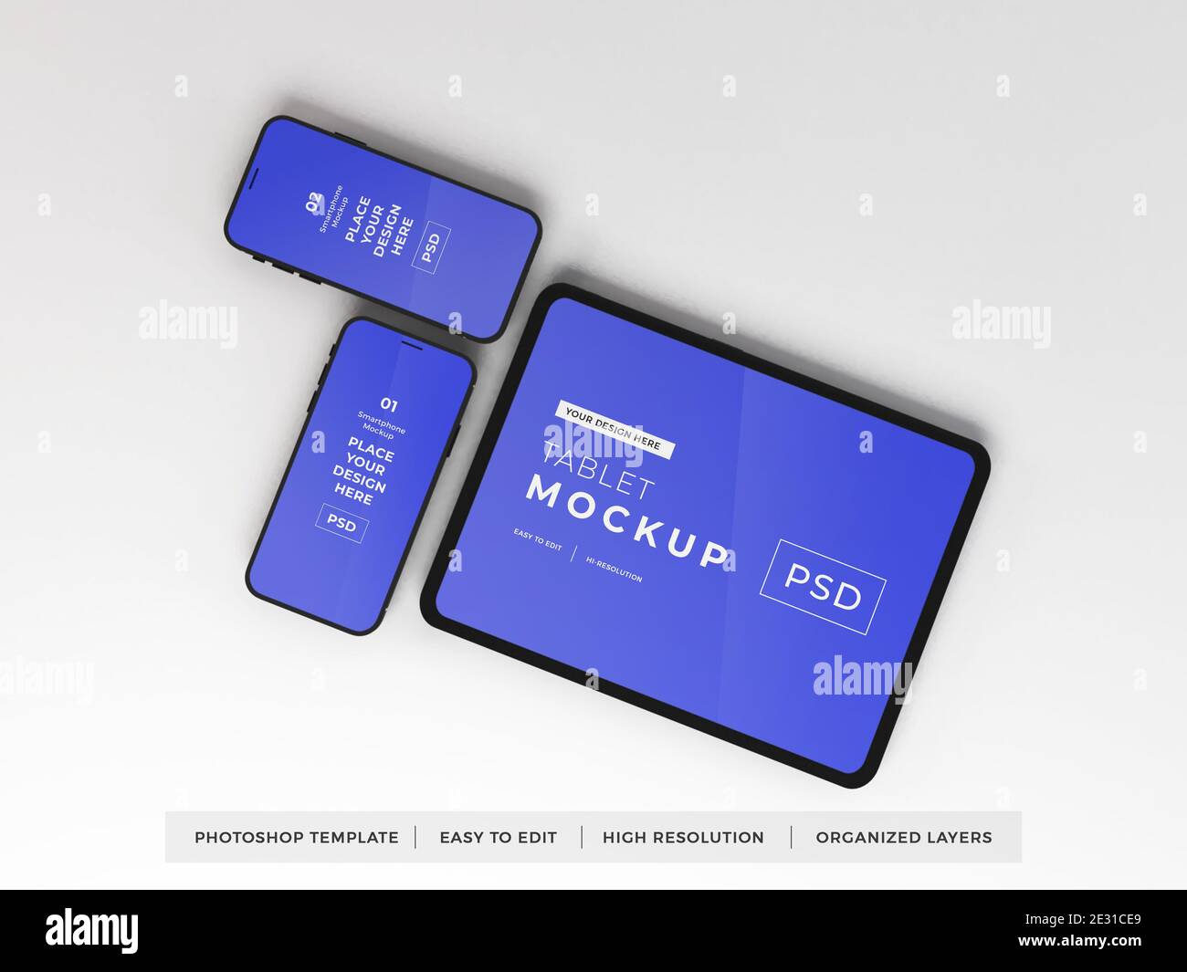 Realistic Smartphone and Tablet Mockup Template Stock Photo - Alamy