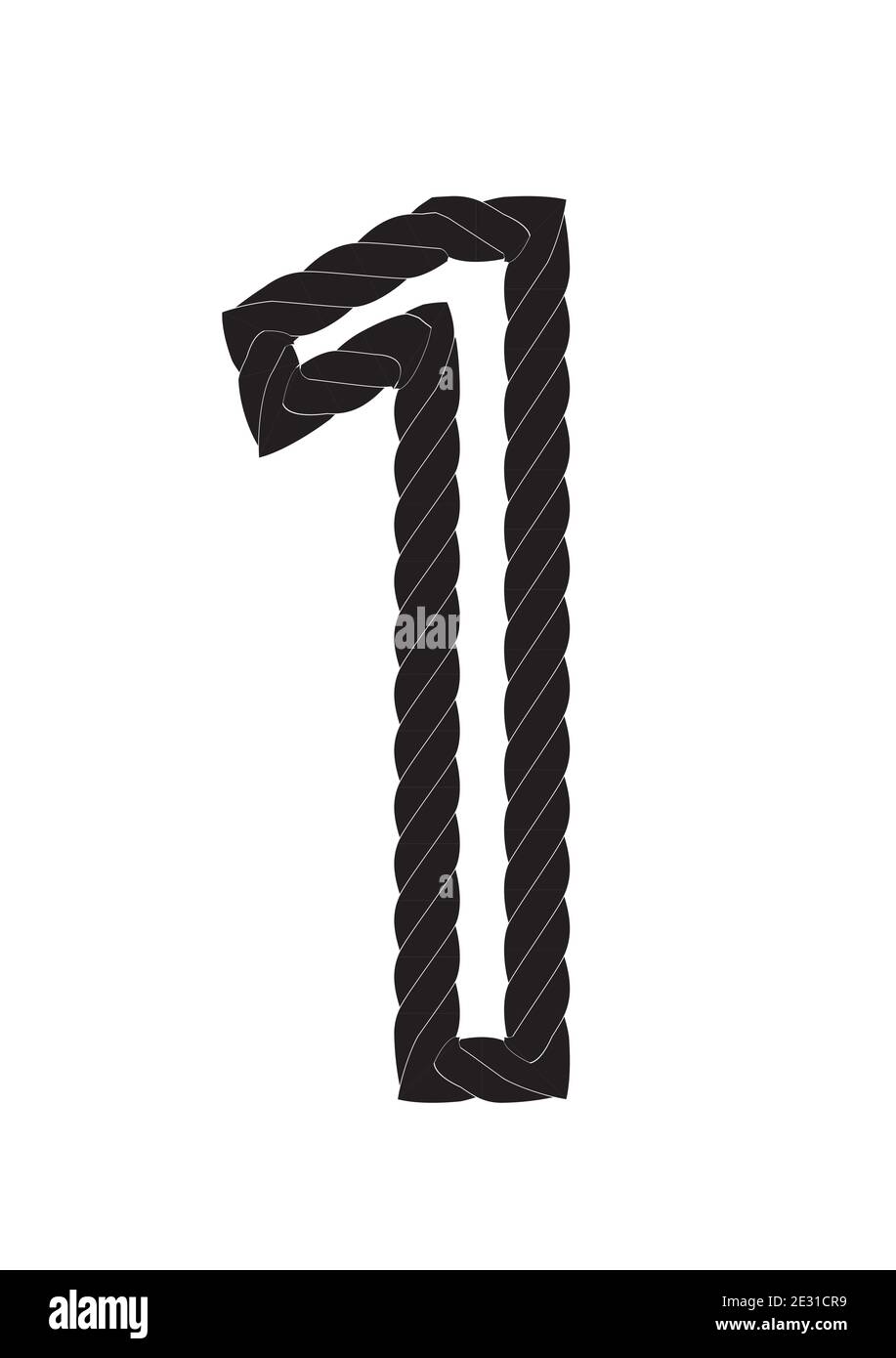 Black and white number One made from rope Isolated on white background ...