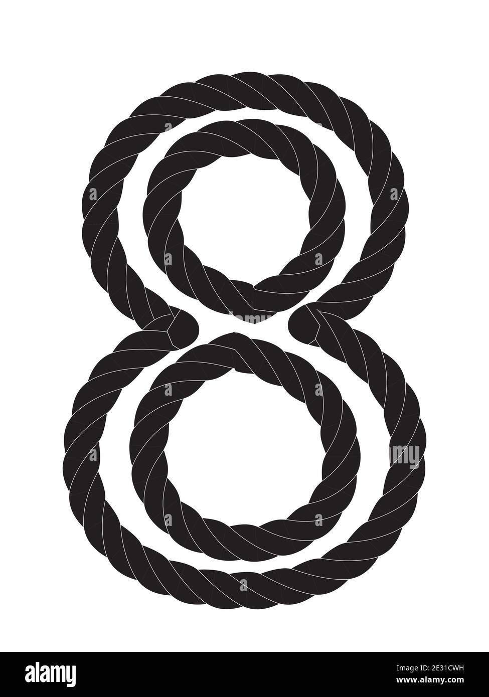 Black and white number eight made from rope Isolated on white ...