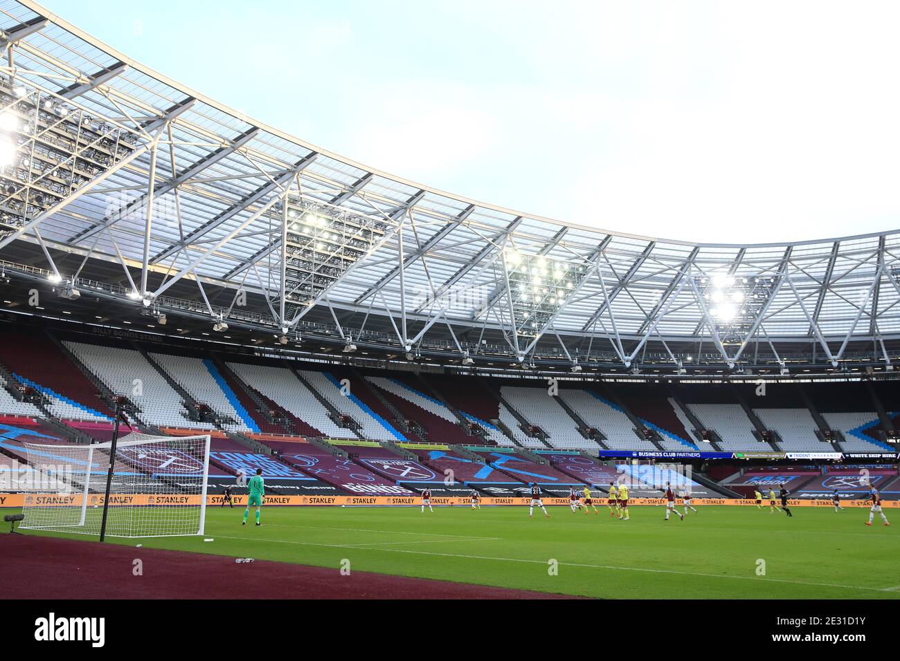General view of the action inside an empty stadium during the Premier ...