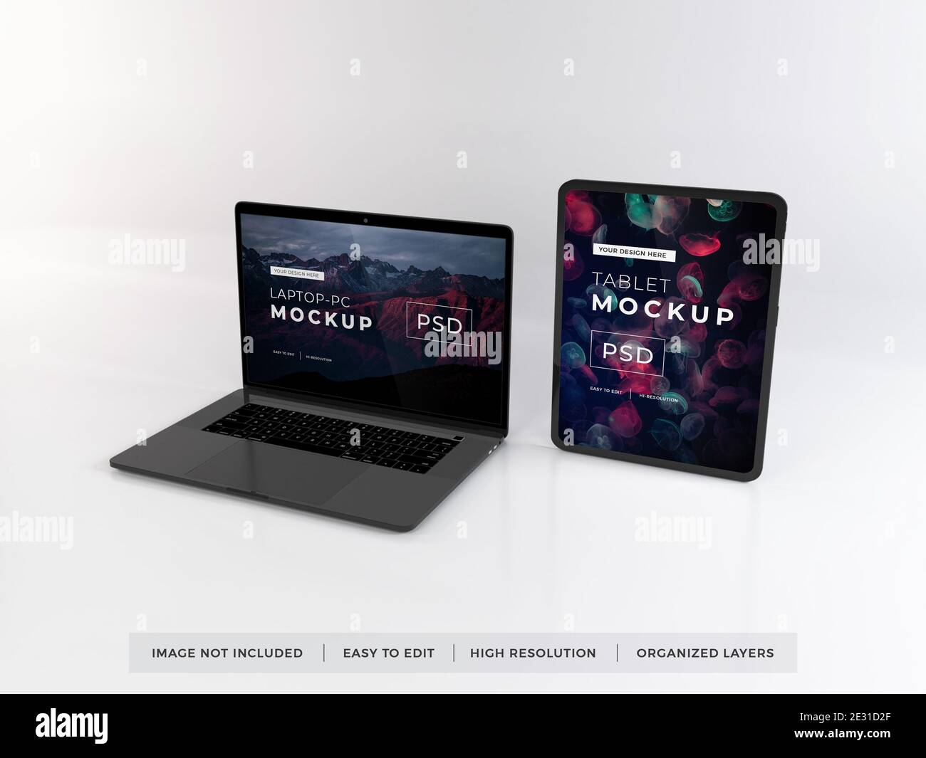 Realistic Laptop and Tablet Device Mockup Template Stock Photo - Alamy