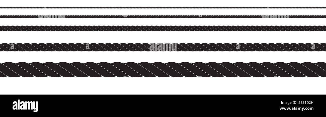 Black and white rope isolated on white. Seamless compilation. Brush ...