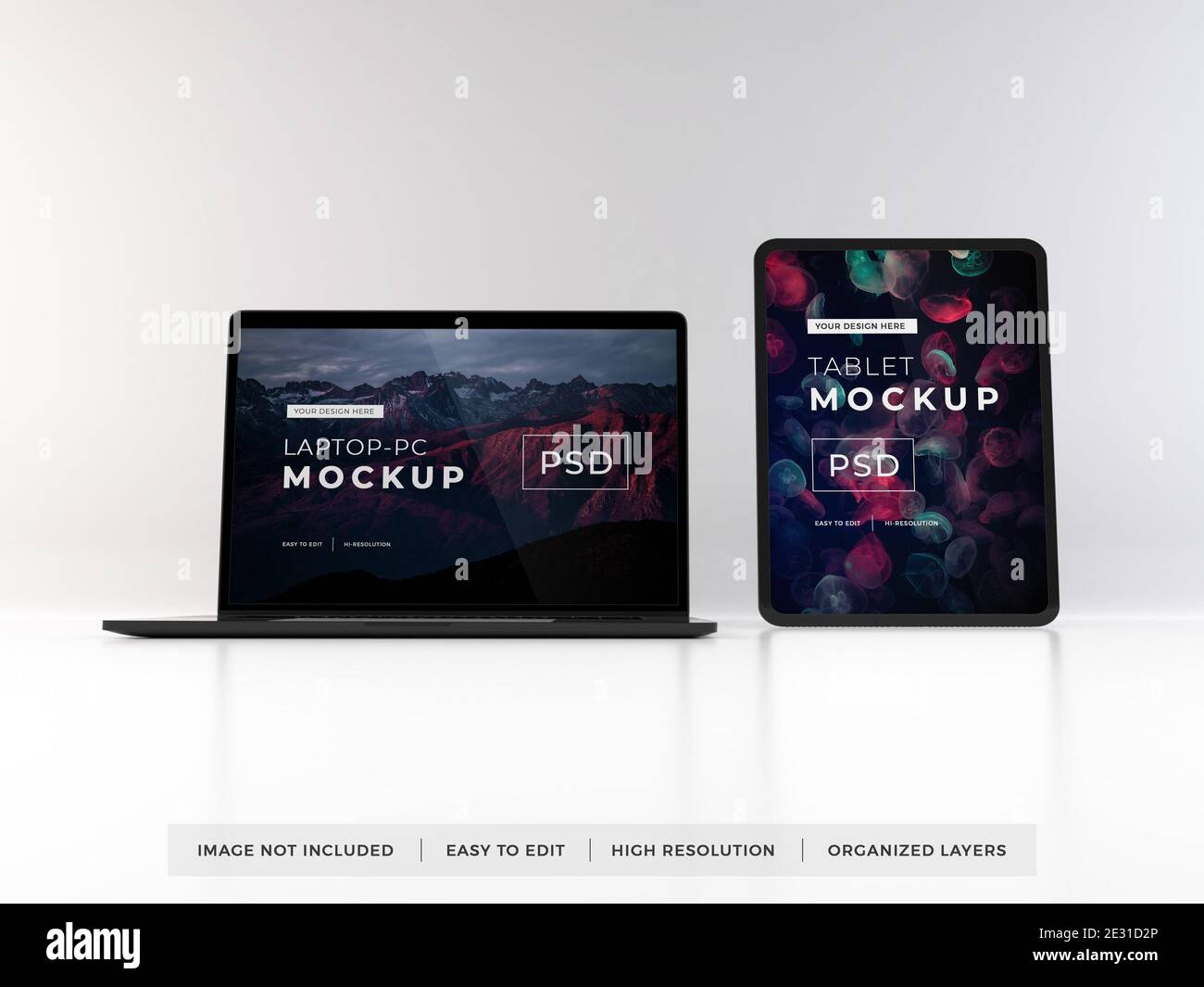 Realistic Laptop and Tablet Device Mockup Template Stock Photo - Alamy