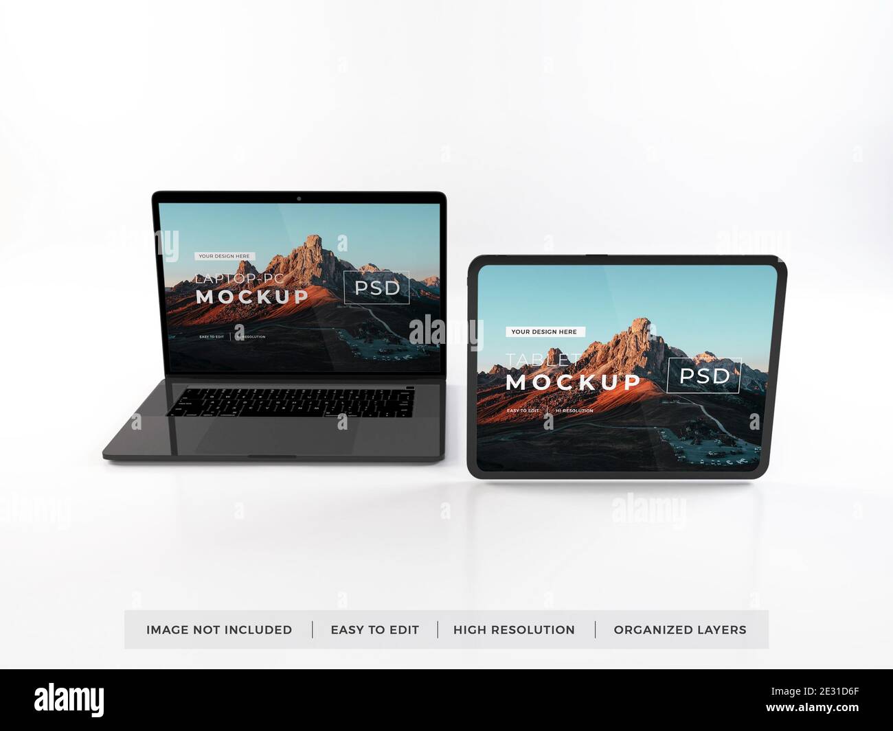 Realistic Laptop and Tablet Device Mockup Template Stock Photo - Alamy