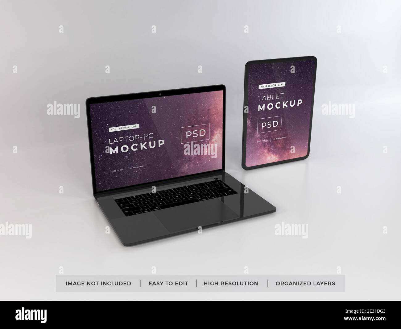 Realistic Laptop and Tablet Device Mockup Template Stock Photo - Alamy