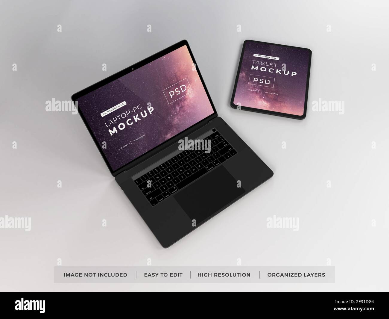 Realistic Laptop and Tablet Device Mockup Template Stock Photo - Alamy