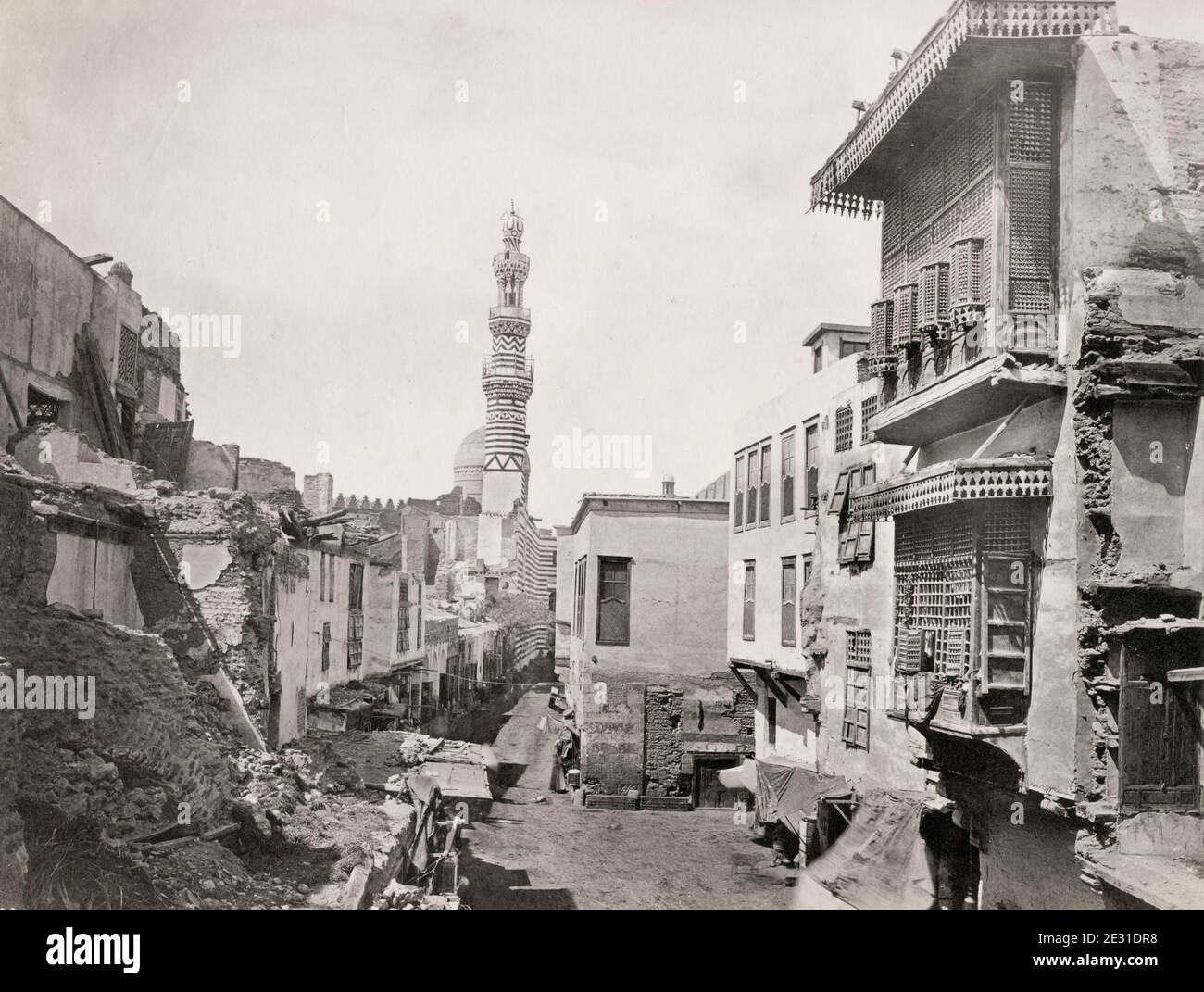 Vintage 19th century photograph: architecture in the old city of Cairo ...