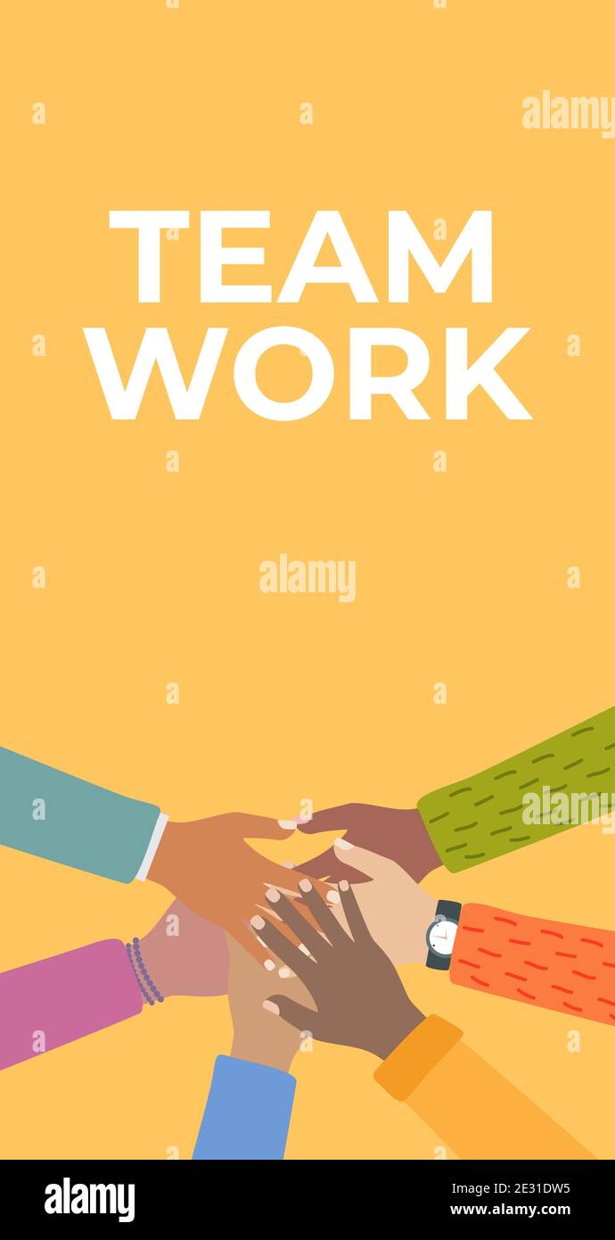 Team Work. People community integration concept with raised human hands ...