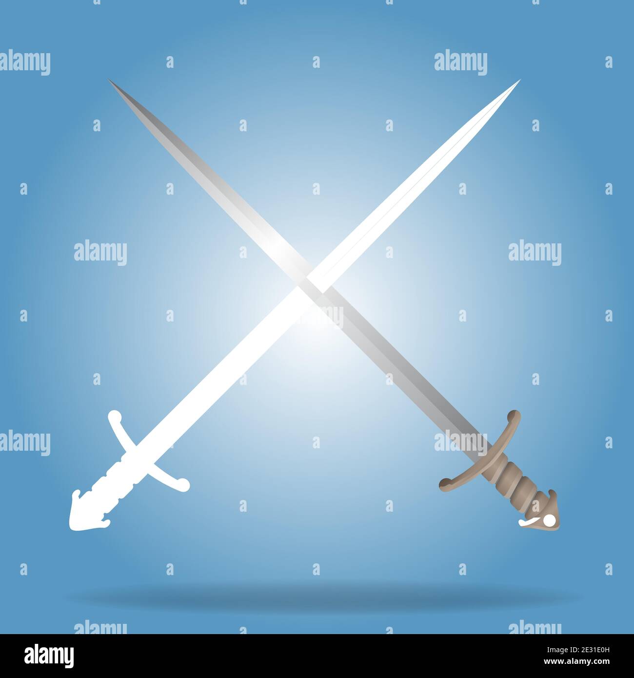 Two crossed Swords Illustration with high detailed and brown handle ...