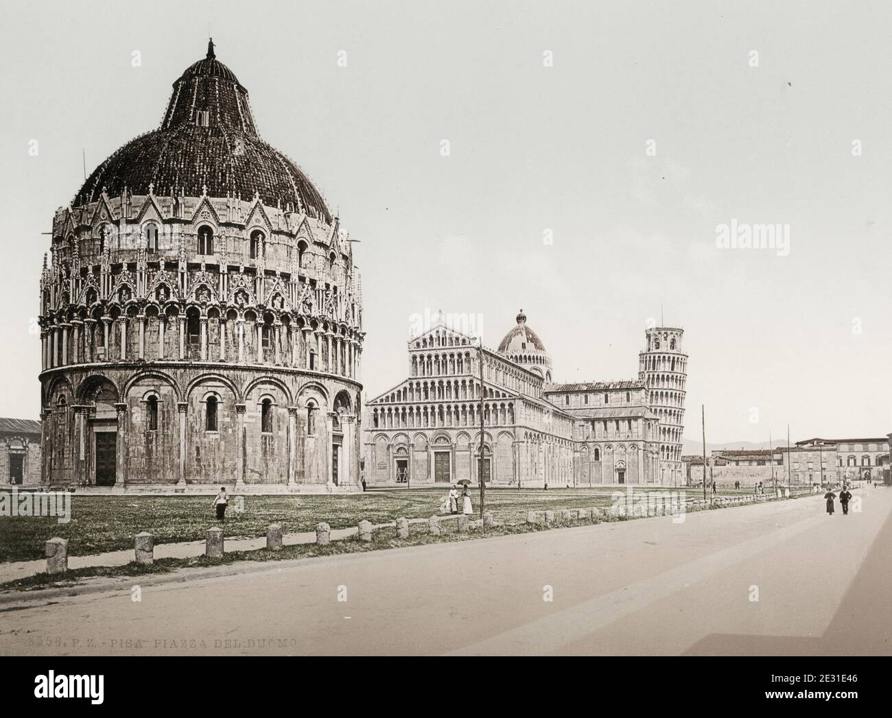 Vintage 19th century photograph: Baptistery, Duomo and Leaning Tower of ...