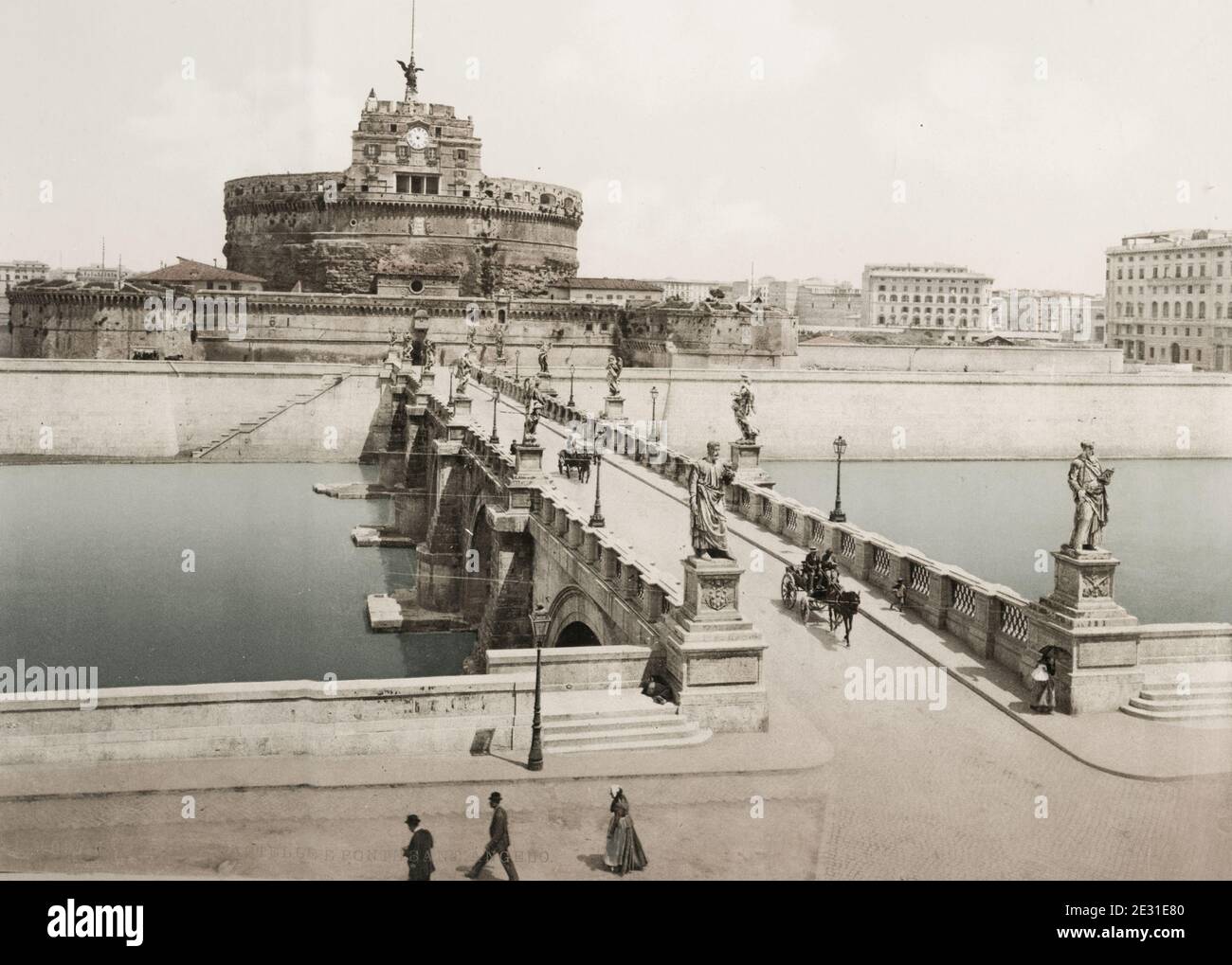 Vintage 19th century photograph: Ponte and Castel Sant'Angelo, River ...