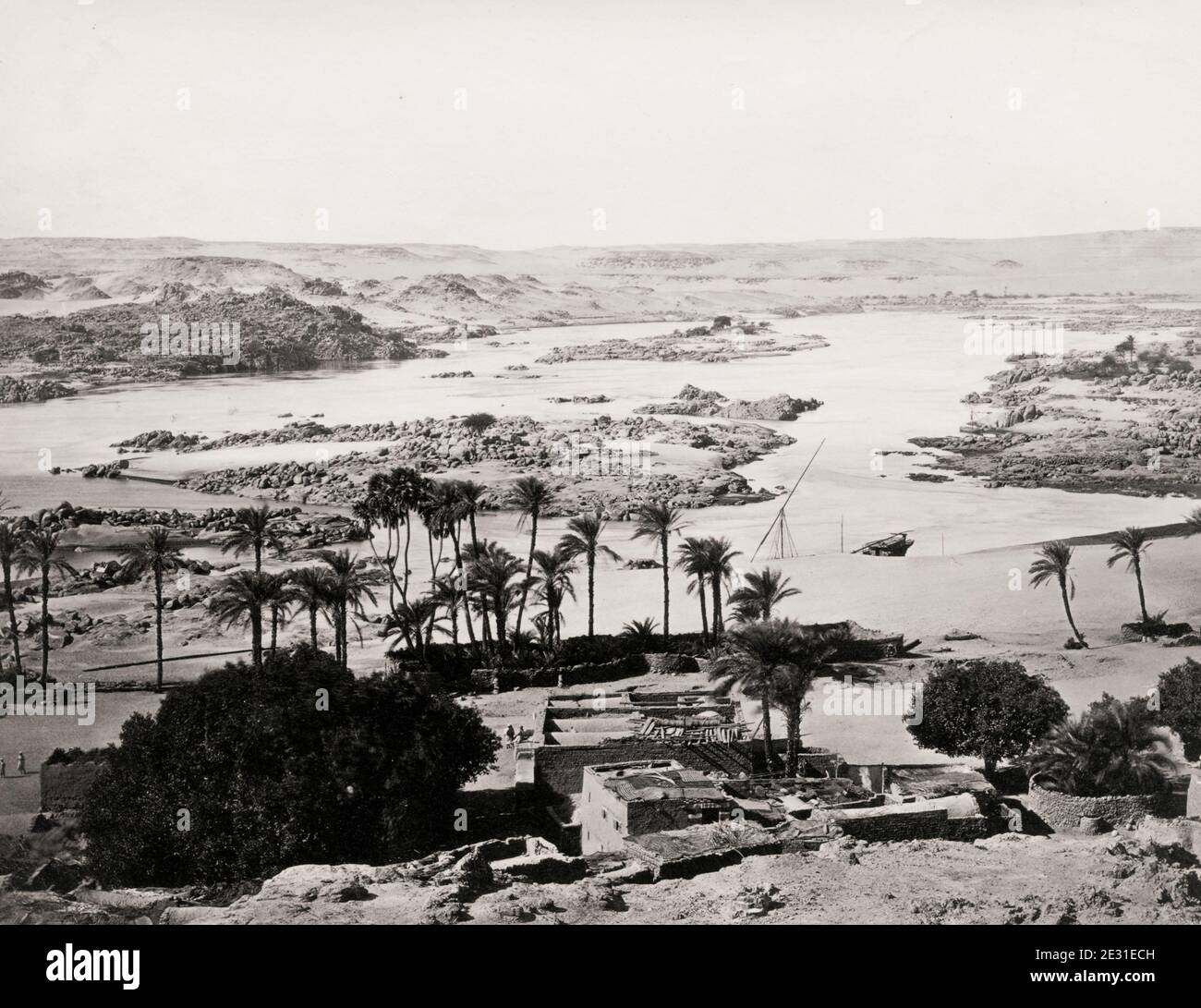 Vintage 19th century photograph: wide angle view of the River Nile ...