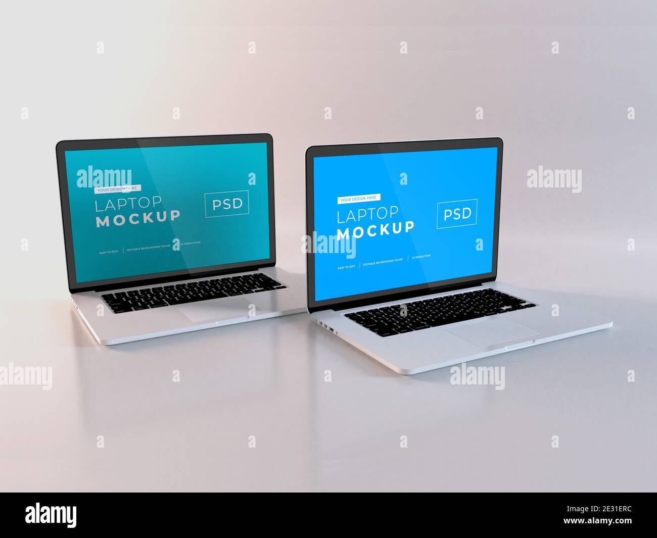 Realistic Laptop Mockup Template Scene Stock Photo - Alamy