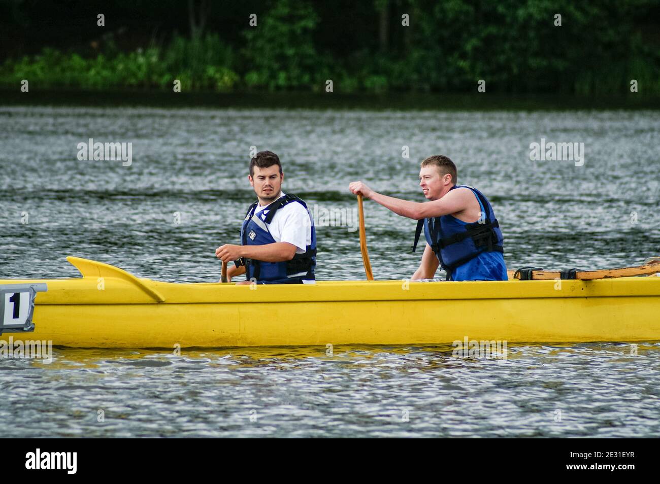 People paddling V6 Hawaiian outrigger canoes (known as va'a), UK Stock ...