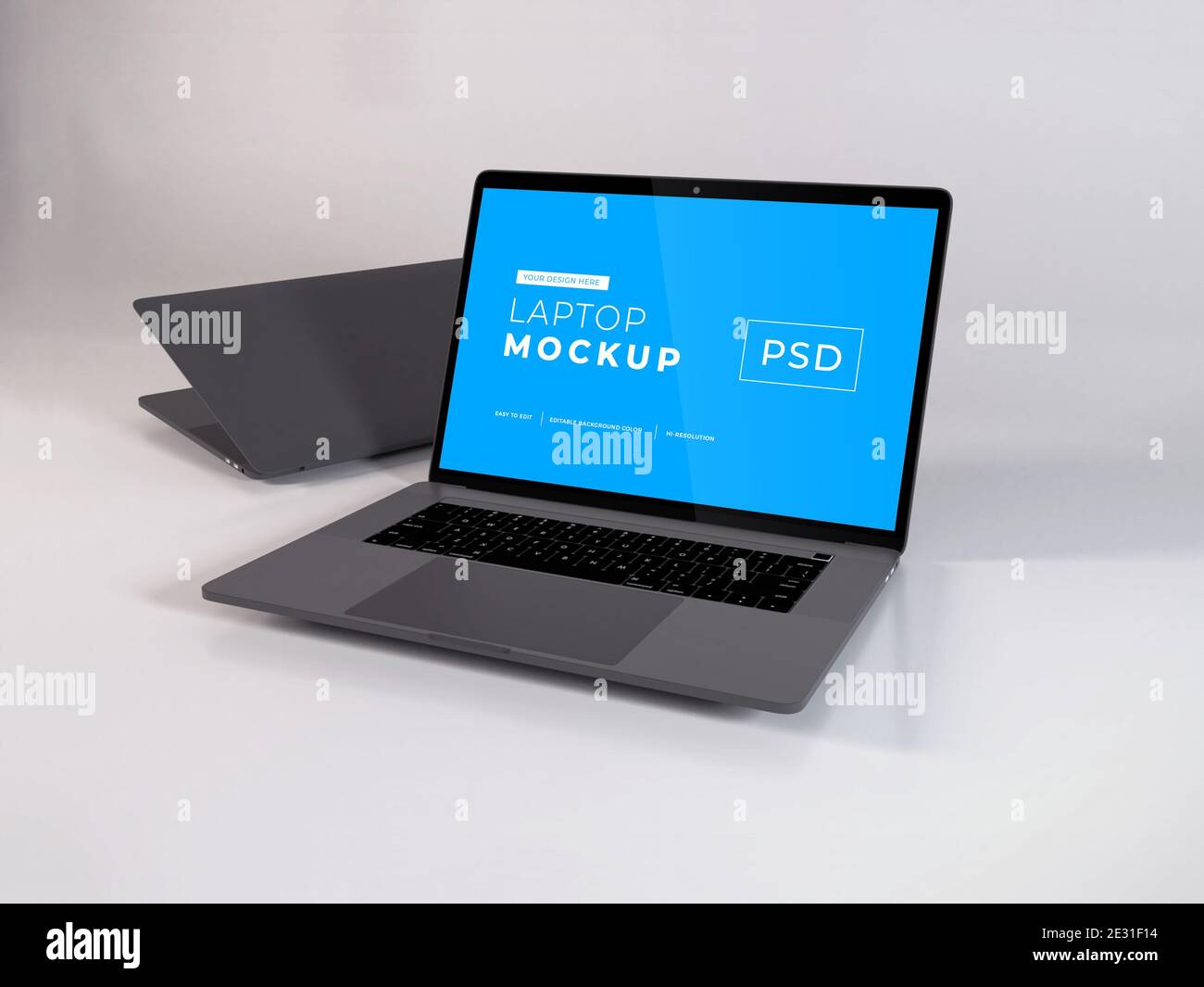 Realistic Laptop Mockup Template Scene Stock Photo - Alamy