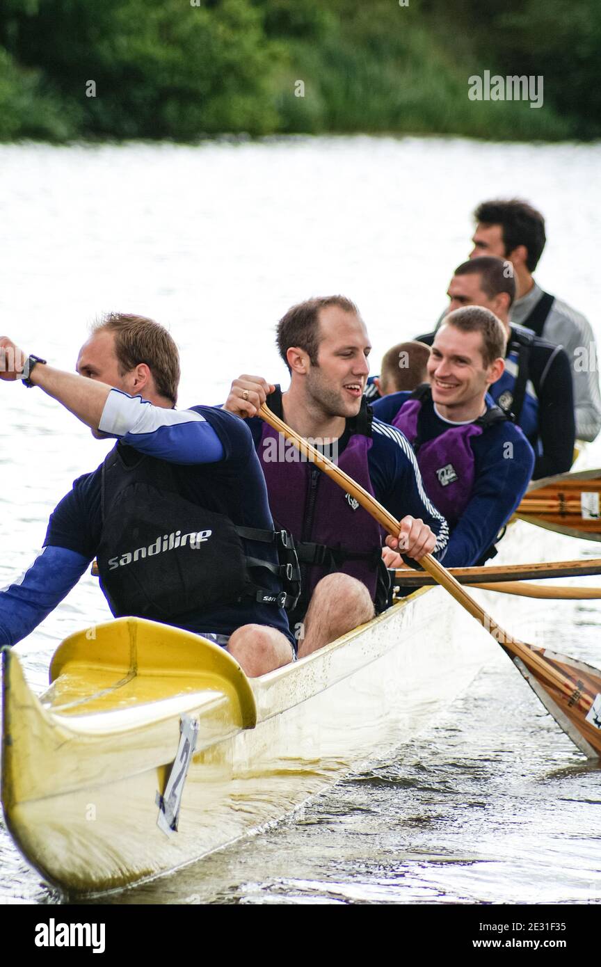 People paddling V6 Hawaiian outrigger canoes (known as va'a), UK Stock ...