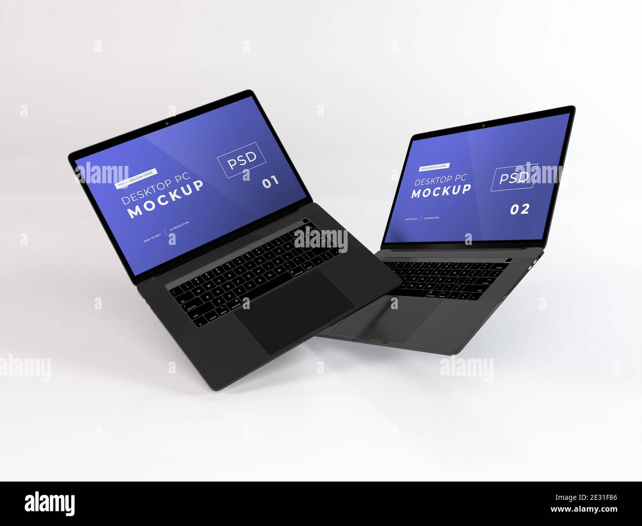 Realistic Laptop Mockup Template Scene Stock Photo - Alamy