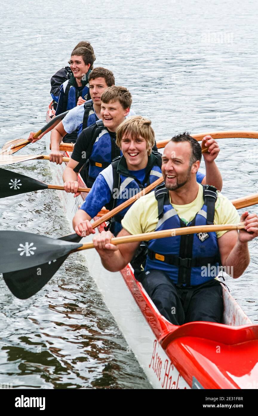 People paddling V6 Hawaiian outrigger canoes (known as va'a), UK Stock ...