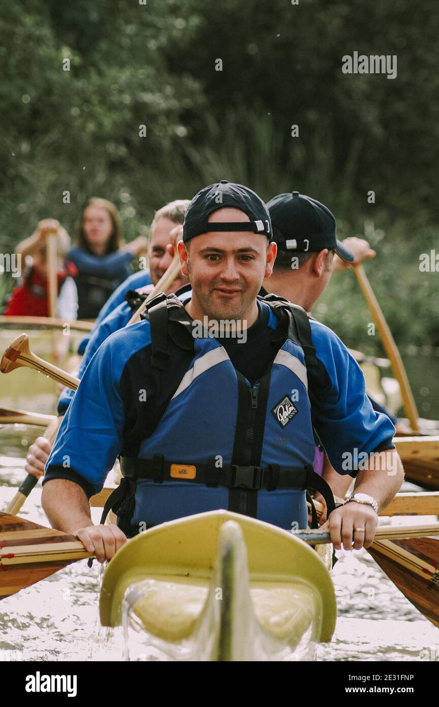 People paddling V6 Hawaiian outrigger canoes (known as va'a), UK Stock ...