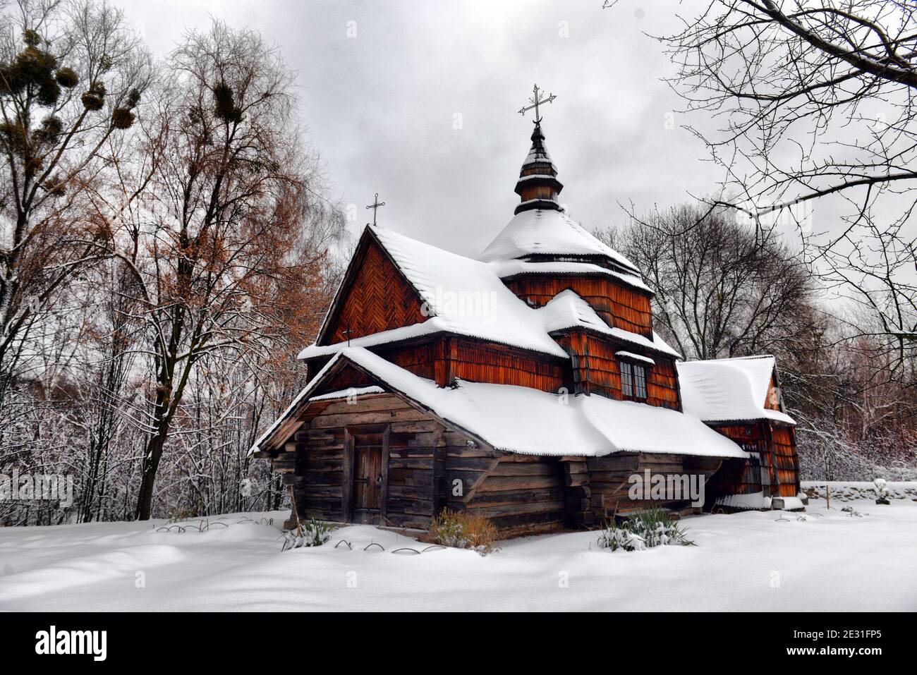 Traditional Ukrainian architecture. Old house with thatched roof and ...