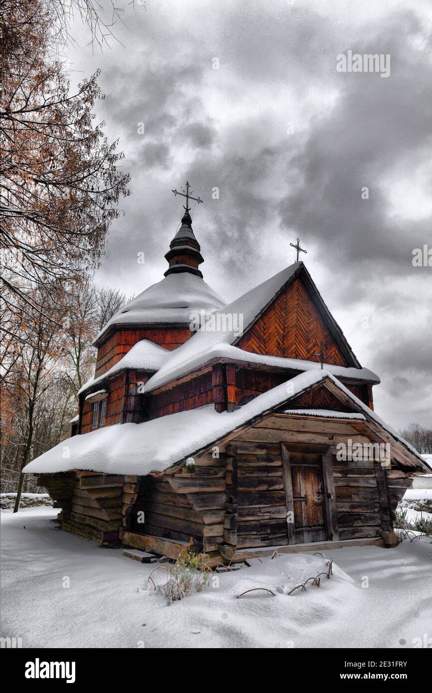 Traditional Ukrainian architecture. Old house with thatched roof and ...